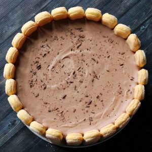 Chocolate Charlotte Cake with Lady Fingers for a Fancy Dessert