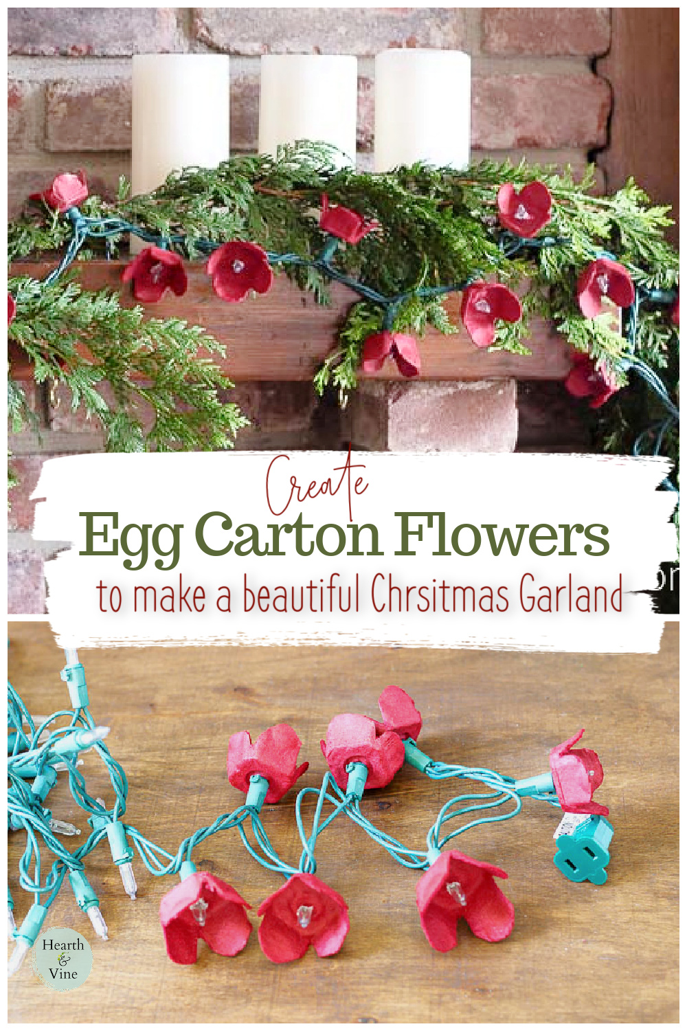 Egg Carton Flowers Garland Christmas Mantel| Hearth and Vine
