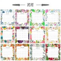 2020 Watercolor Printable Calendars by Month for Free