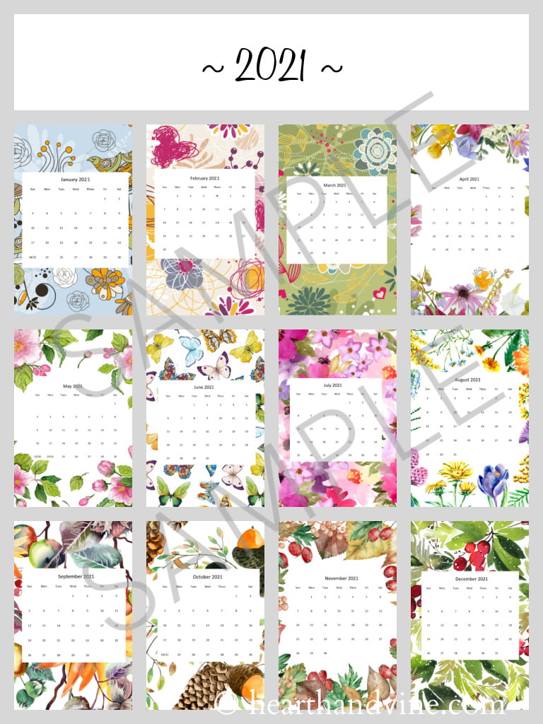 2021 Calendars by the Month - Free to Print and Use