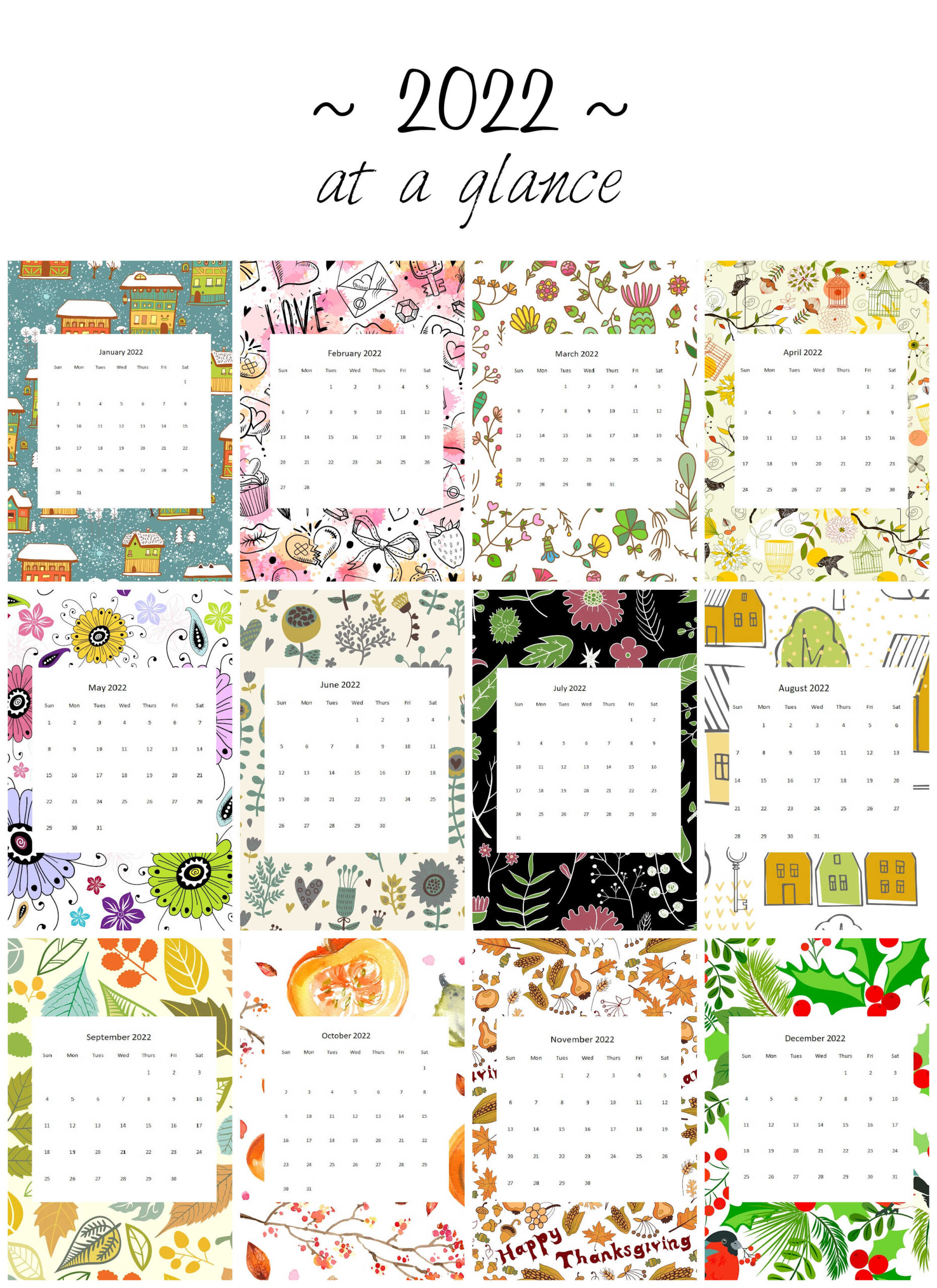 2022 Colorful Monthly Calendars - Free Printable | Hearth and Vine