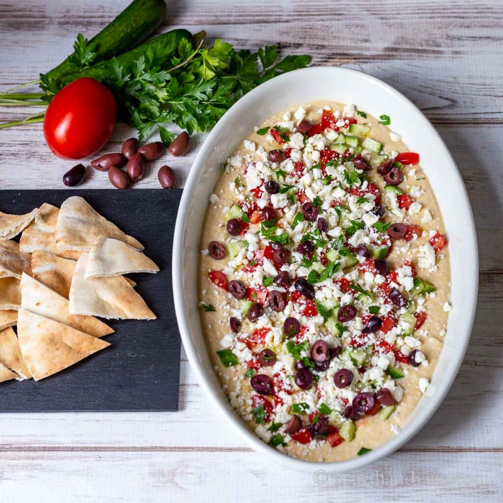 Greek Layered Hummus Dip | Hearth and Vine