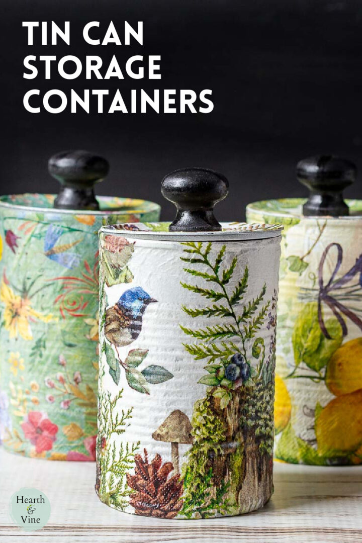 Decoupaged Tin Can Storage Tutorial
