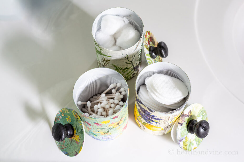 Decoupaged Tin Can Storage Tutorial
