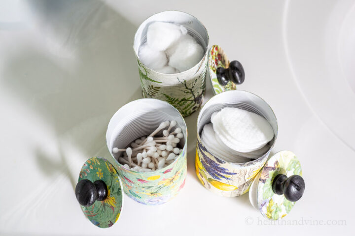 Decoupaged Tin Can Storage Tutorial