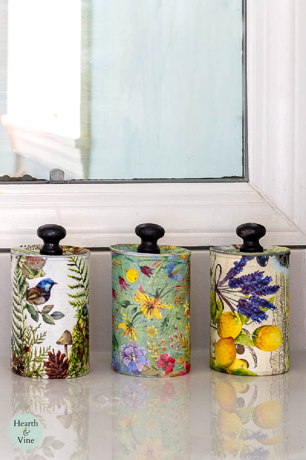 Decoupaged Tin Can Storage Tutorial