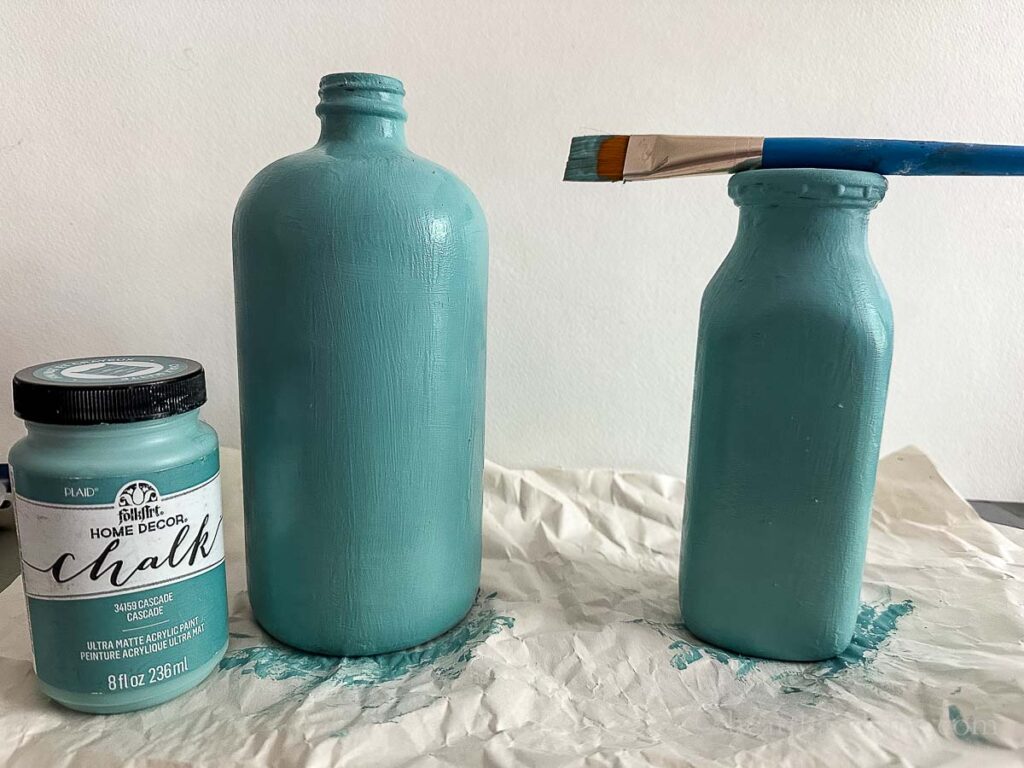 Easy Glass Bottle Painting with Items from Your Recycling Bin