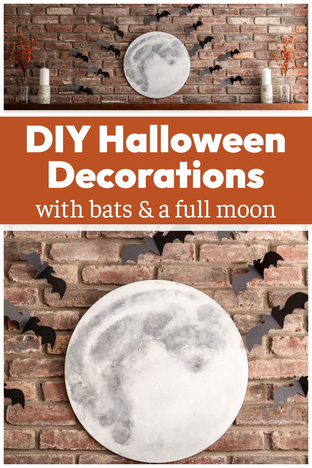 DIY Halloween Bat Decorations Flying Around a Full Moon