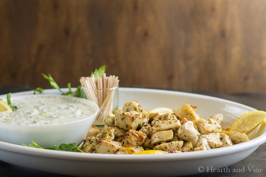 Greek Chicken Bites with Homemade Tzatziki Sauce